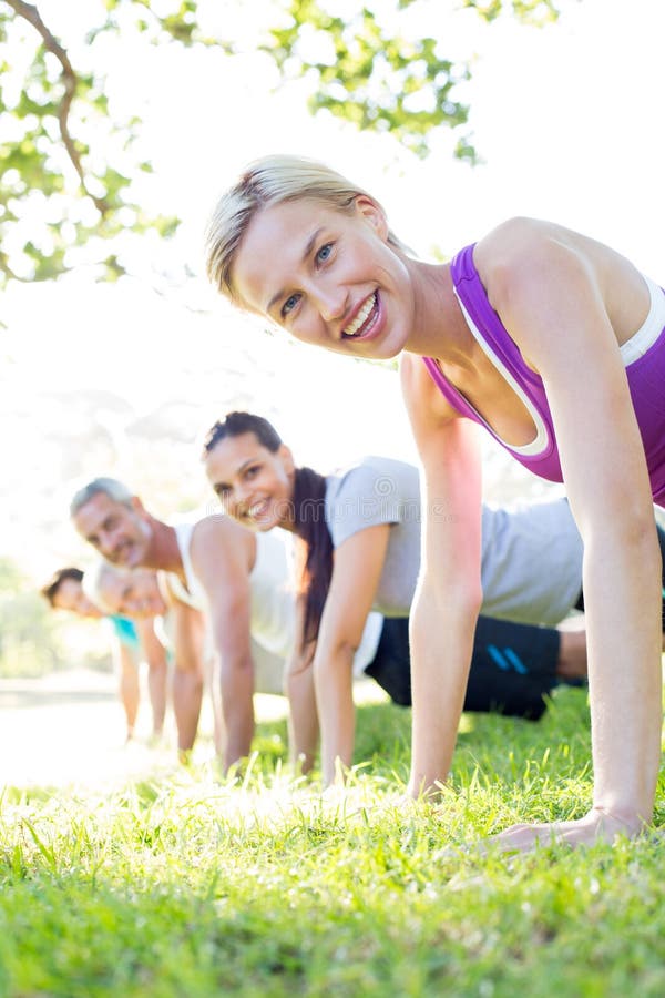 Happy Athletic Group Training Stock Photo - Image of people, group ...