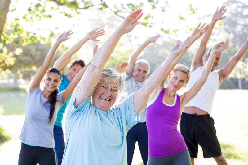 Happy Athletic Group Training Stock Photo - Image of attractive, adult ...