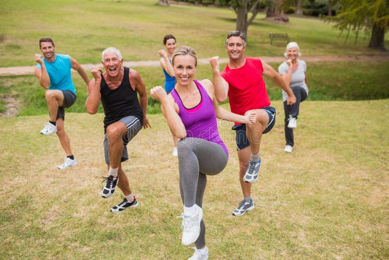 Happy Athletic Group Training Stock Image - Image of pursuit, leisure ...