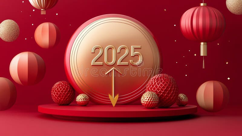 2025 New Year S Numbers with Red Background Stock Illustration ...