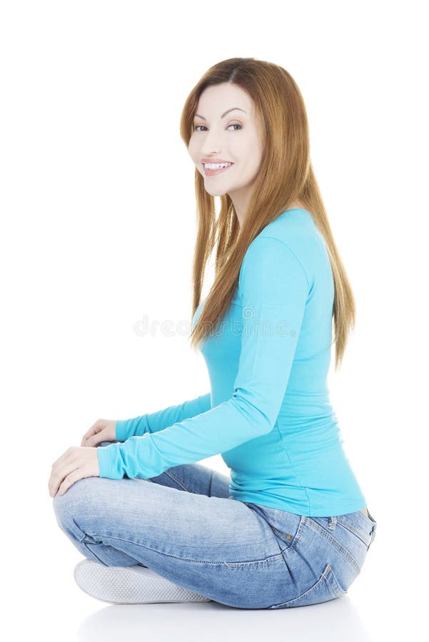 Happy Attractive Woman Sitting Stock Photo - Image of girl, mature ...
