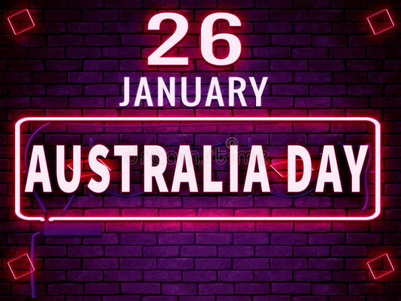 26 January, Australia Day, Neon Text Effect on Bricks Background Stock ...