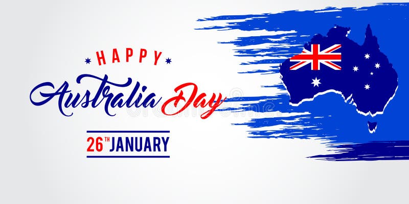 Happy Australia Day Lettering, Calligraphy. Map of Australia with Flag ...