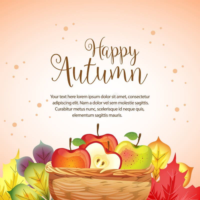 Happy Autumn Border with Apple in Basket Stock Vector - Illustration of ...