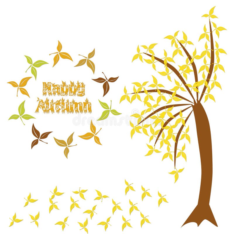 Happy Autumn in a Circle of Leaves. Stock Illustration - Illustration ...