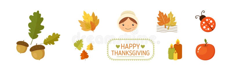 Happy Autumn Thanksgiving Day Object and Element Vector Set Stock ...