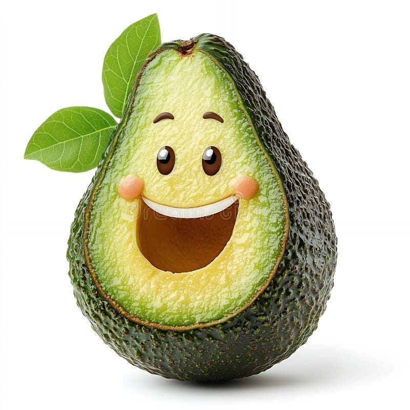 A Happy Avocado with a Big Smile and Green Leaves Stock Illustration ...
