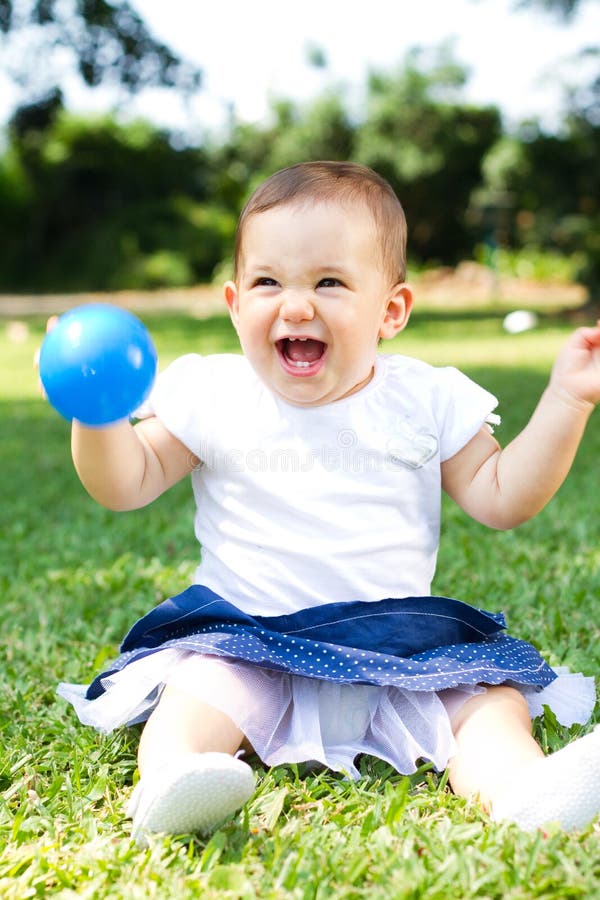 184 Beautiful Happy Little Girl Playing Ball Green Meadow Nature Park ...