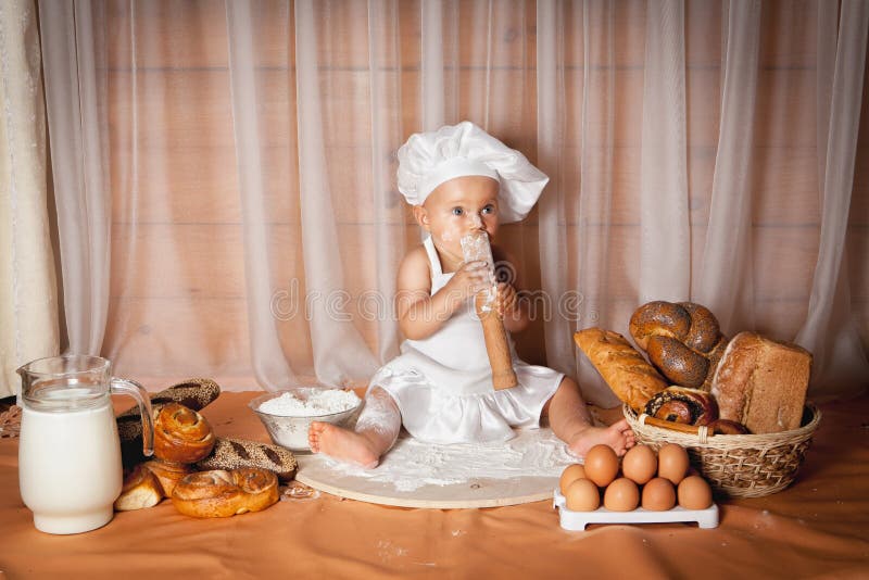 Happy baby baker stock photo. Image of happiness, milk - 75180472