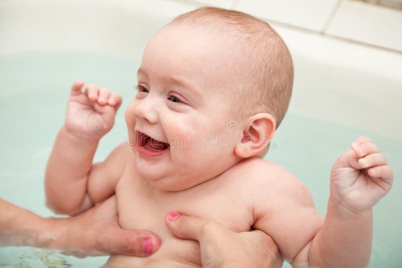 Happy baby in bath stock image. Image of hand, caucasian - 18699279
