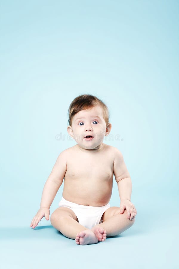 Happy Baby on Blue Background Stock Photo - Image of funny, healthy ...