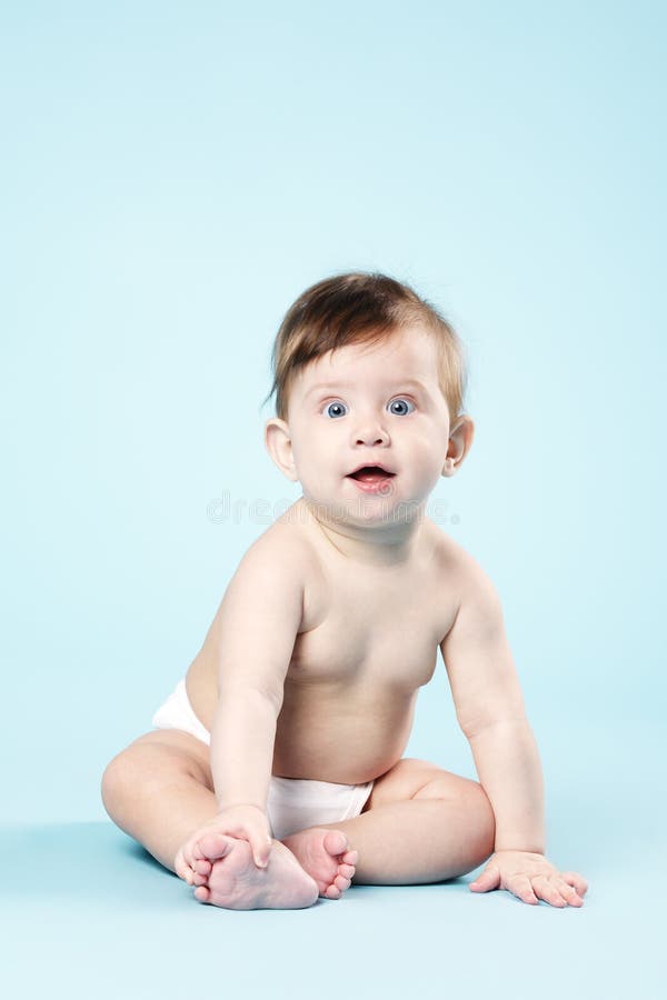 Happy Baby on Blue Background Stock Image - Image of male, caucasian ...