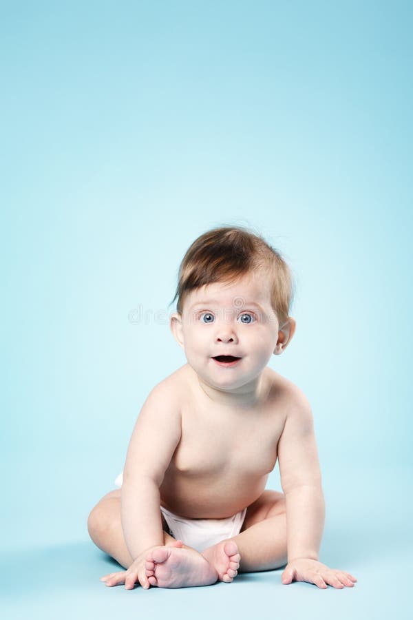 Happy Baby on Blue Background Stock Photo - Image of health, caucasian ...
