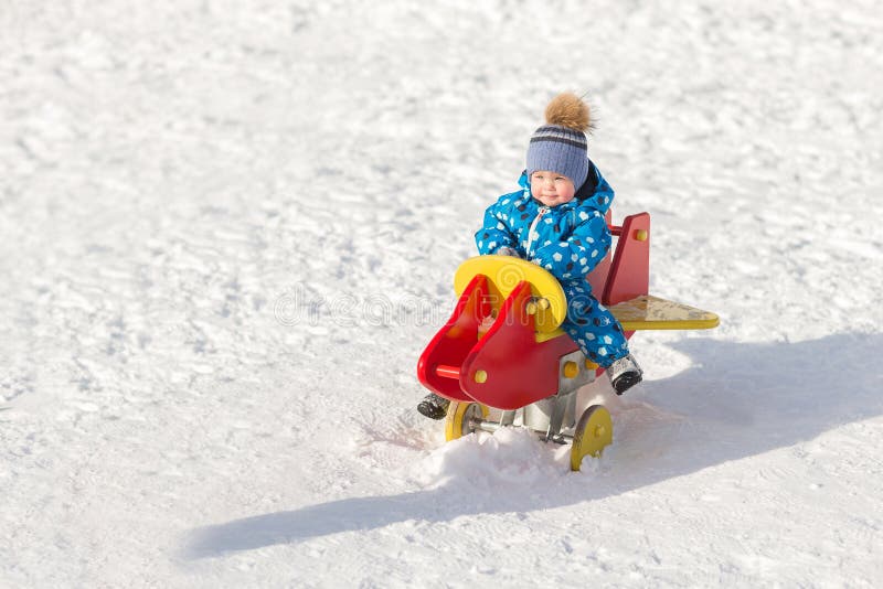 Happy Baby Boy Playing in the Snow Stock Image - Image of cold, face ...