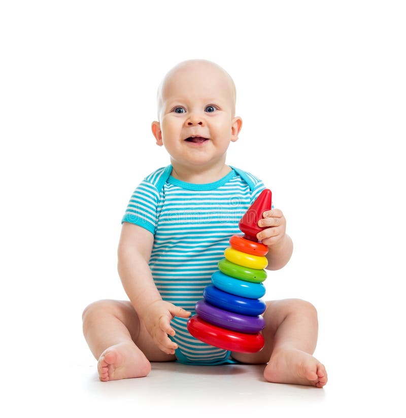 Happy Baby Girl Playing with Colorful Toy Stock Photo - Image of ...