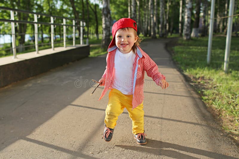Happy Baby Boy Running Outdoors Stock Photo - Image of year, running ...