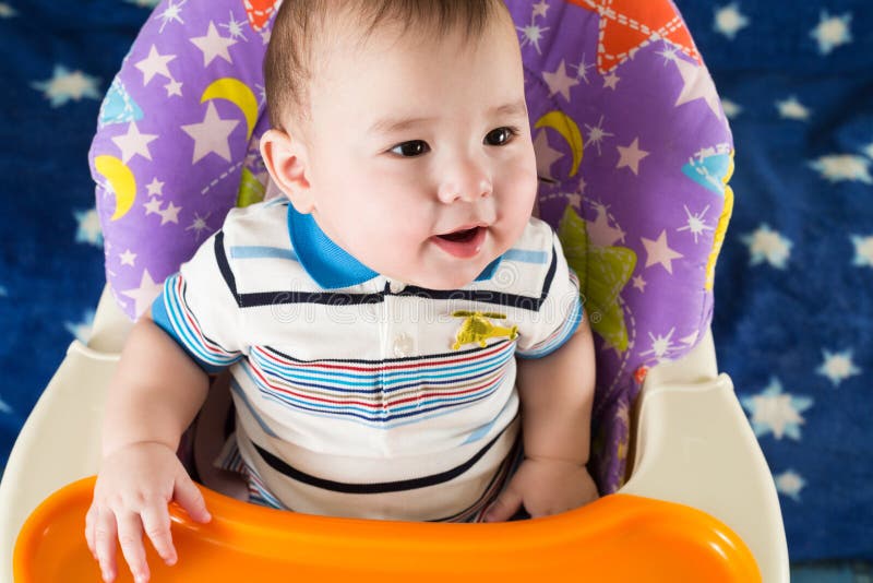 Happy Baby Boy is Sitting at the Childrens Table Stock Image - Image of ...