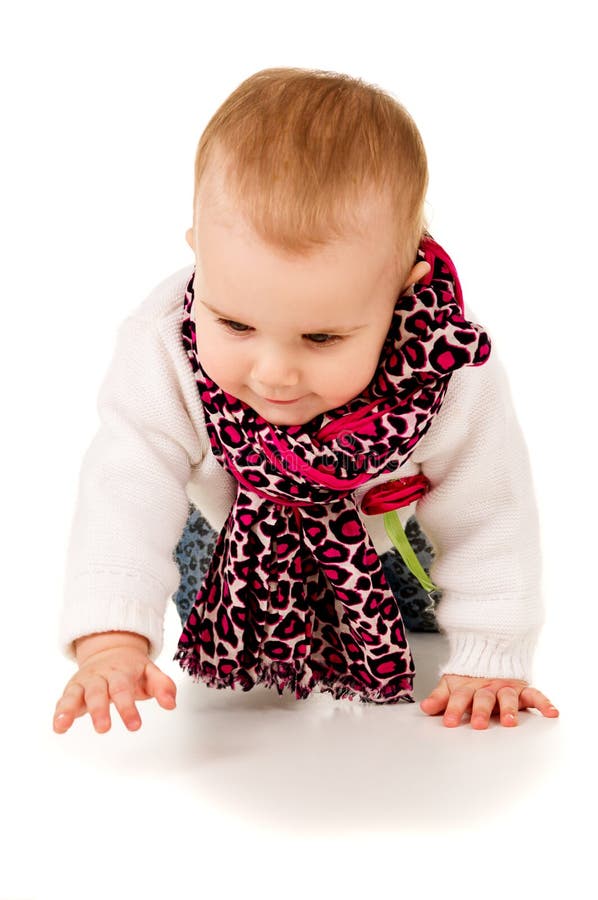 Happy Baby Crawling on the Floor Stock Photo - Image of little ...