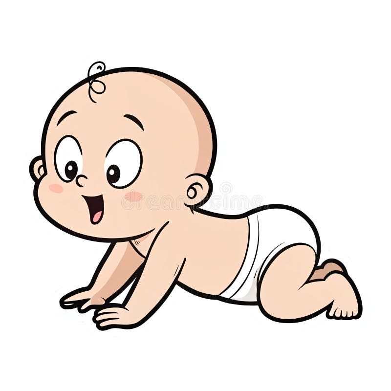 Happy Baby Crawling with Joyful Expression in Diaper Vector ...