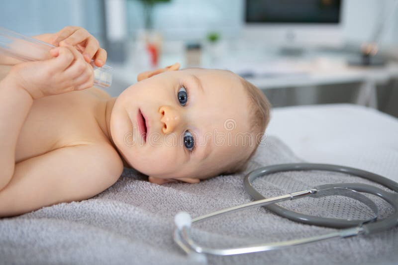 Happy Baby at Doctor Getting Heart Check Up Stock Image - Image of care ...