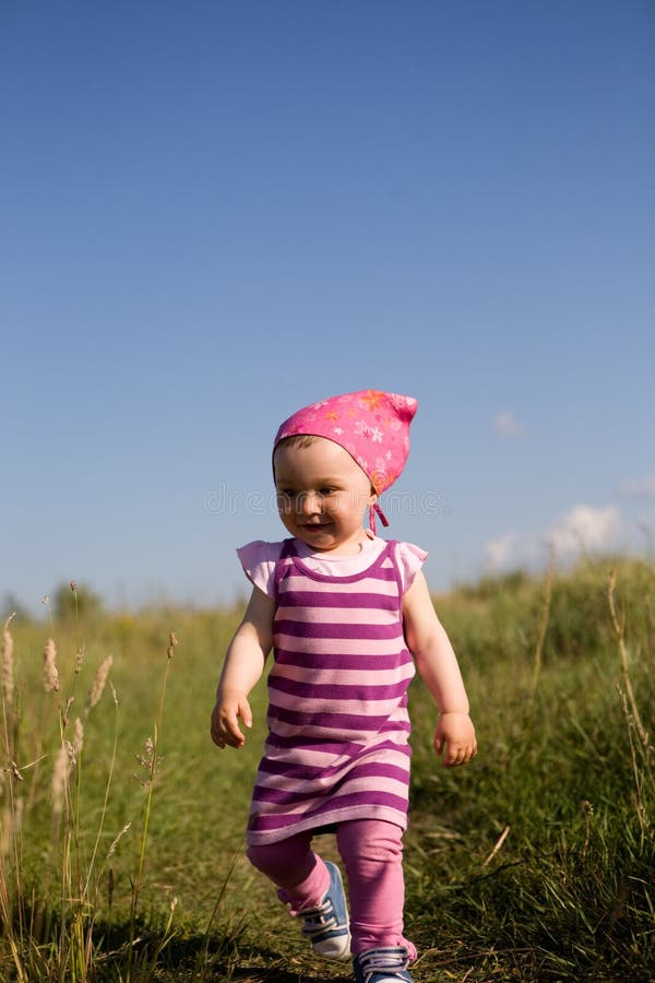 Happy baby girl stock photo. Image of meadow, portrait - 5667726