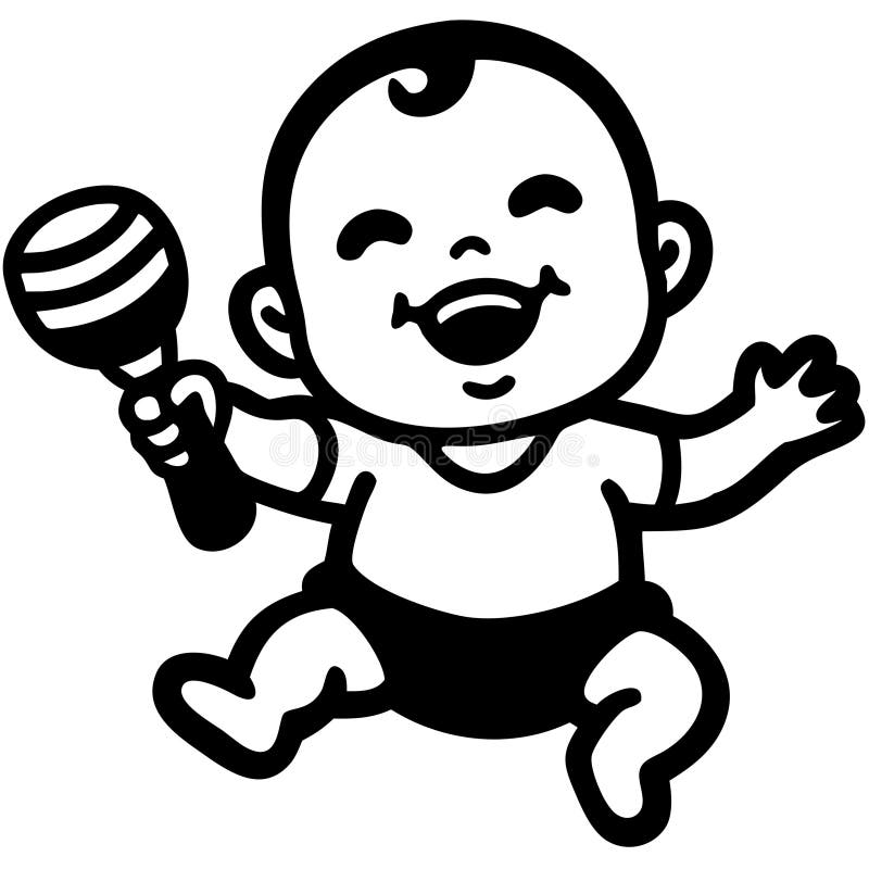 Happy Baby Holding Rattle Vector Illustration for Childrens Designs and ...