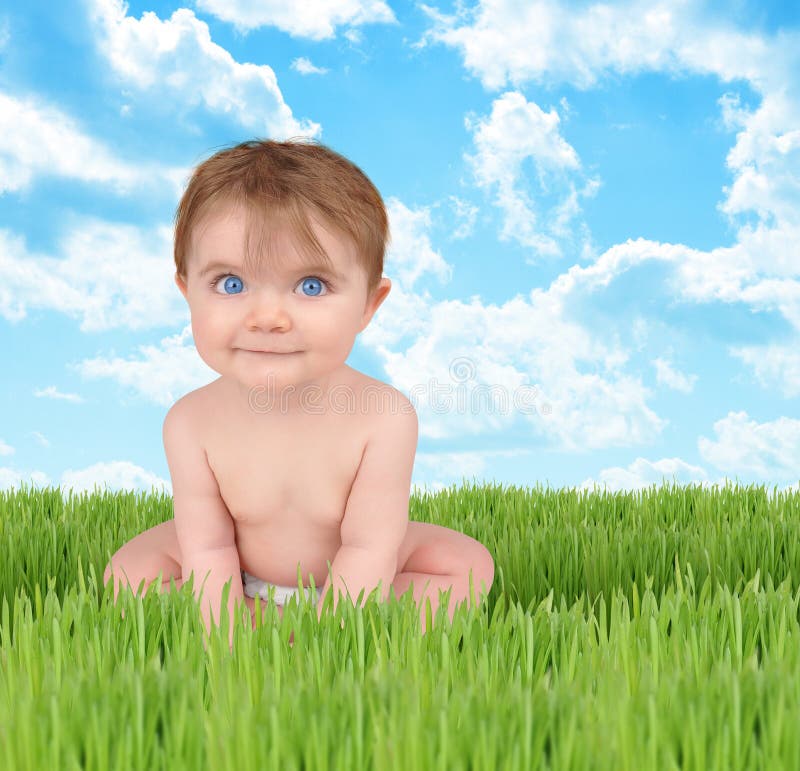 Happy Baby on Nature Grass stock image. Image of health - 18402459