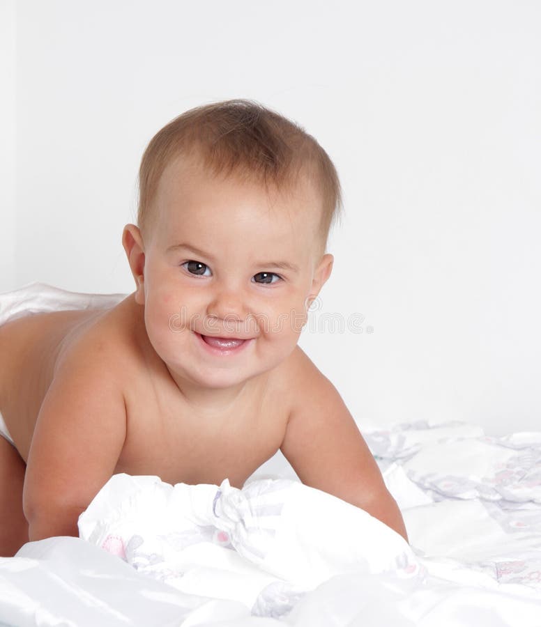 Happy baby over white stock photo. Image of diapers, closeup - 26277498