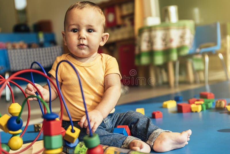 Happy Baby Playing with Toy Blocks. Stock Photo - Image of play ...
