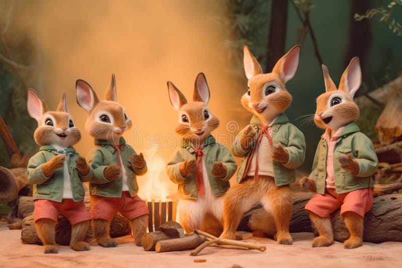 Happy Baby Rabbit Dressed As Boy Scouts Sit by the Fire Created with ...
