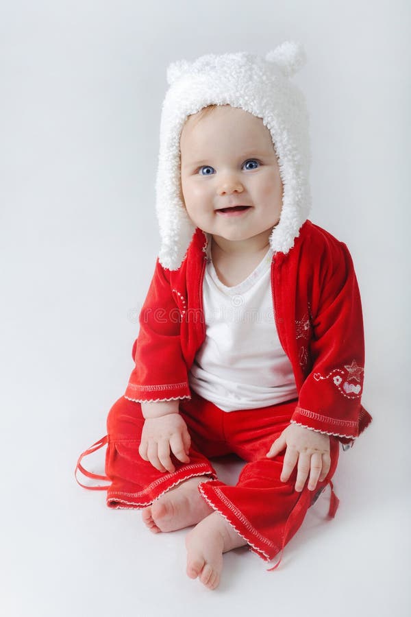 Happy baby in red stock image. Image of clean, girl, positive - 37197129