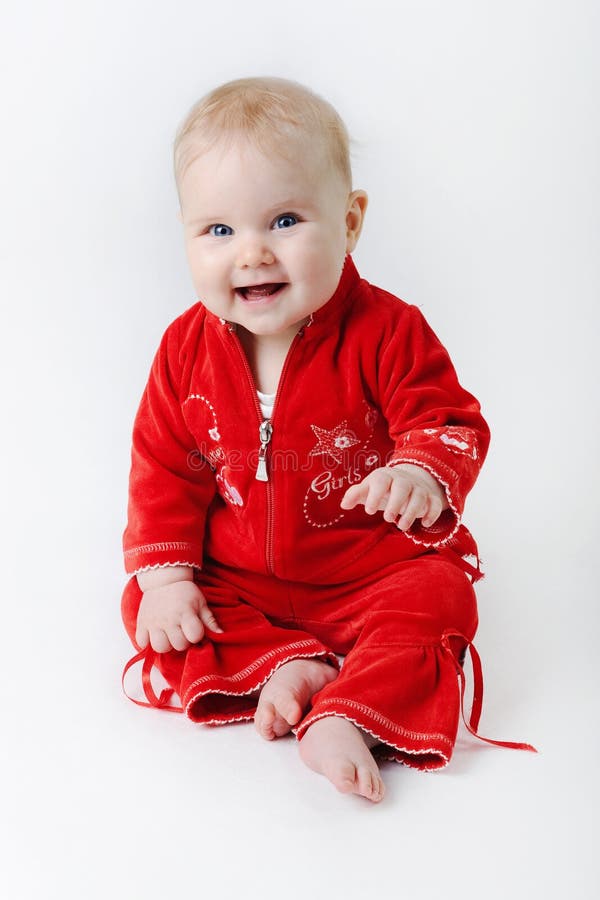 Happy baby in red stock photo. Image of human, positive - 37197130