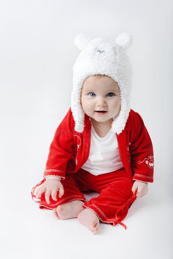 Happy baby in red stock photo. Image of daughter, infant - 37197170