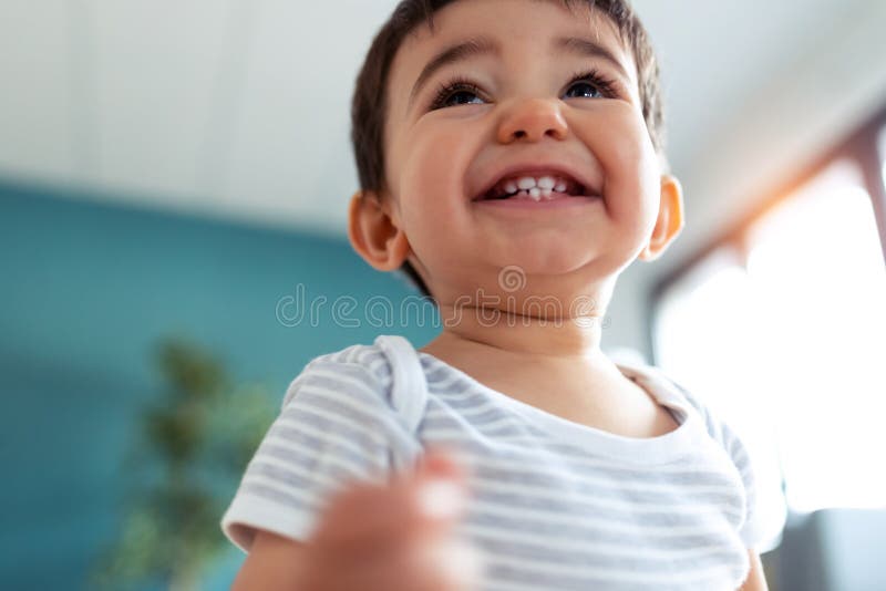 Happy Baby Smiling while Having Fun at Home Stock Photo - Image of ...