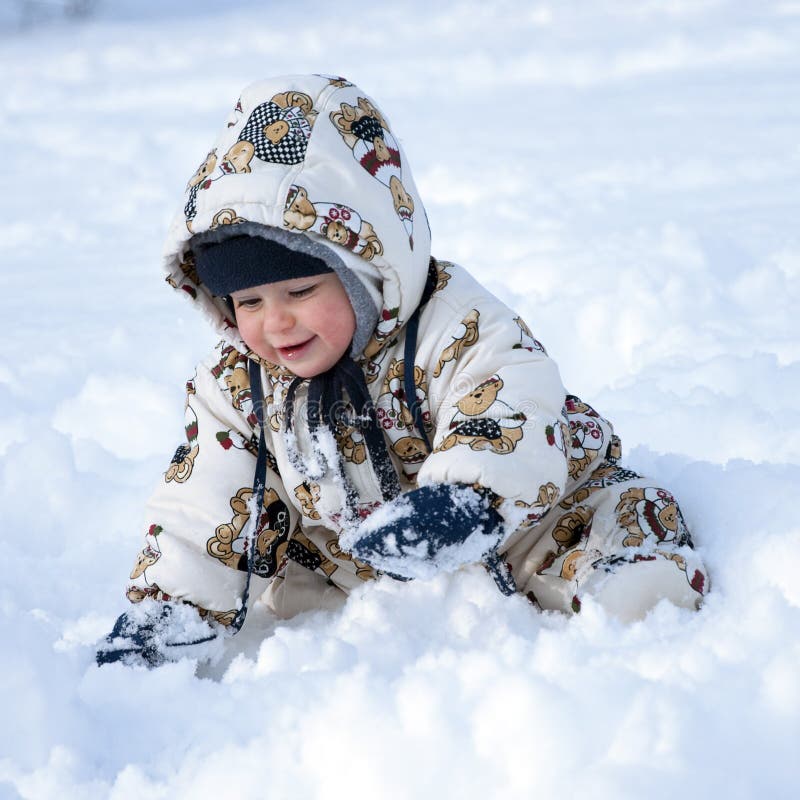 Crying baby on the snow stock image. Image of girl, emotion - 4887151