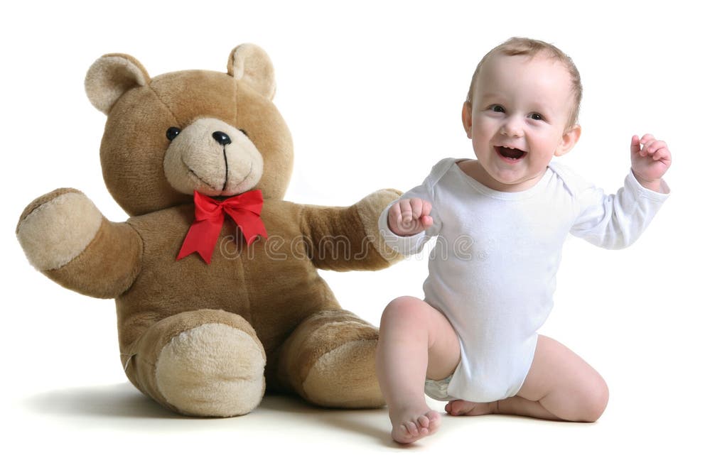 Happy baby with teddy bear stock image. Image of happiness - 8056707