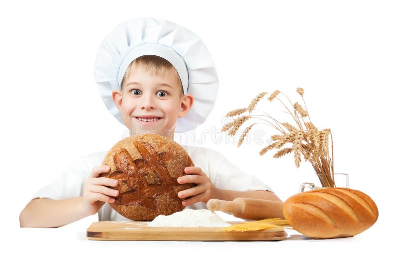 Happy Baker Boy with a Loaf of Rye Bread Stock Image - Image of book ...