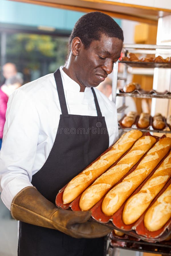 Baker Showing Tray of Fresh Bread Stock Image - Image of shop ...