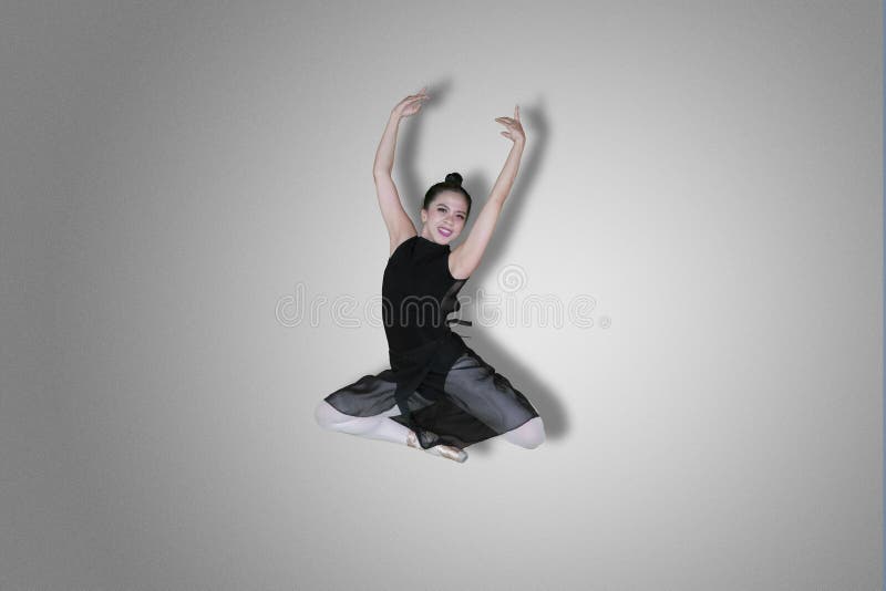Happy Ballet Dancer Performs Elegant Jump Stock Image - Image of female ...