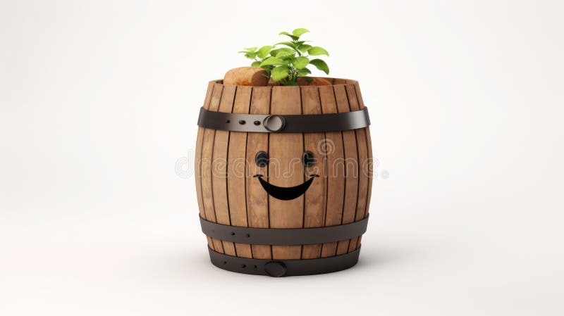 Happy Barrel Compost Bin with Smiley Face and Leaf 3d Image Stock ...
