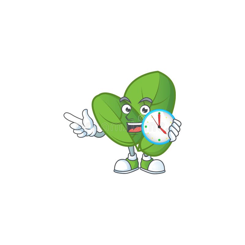 Happy Basil Cartoon Mascot Style with Clock Stock Vector - Illustration ...