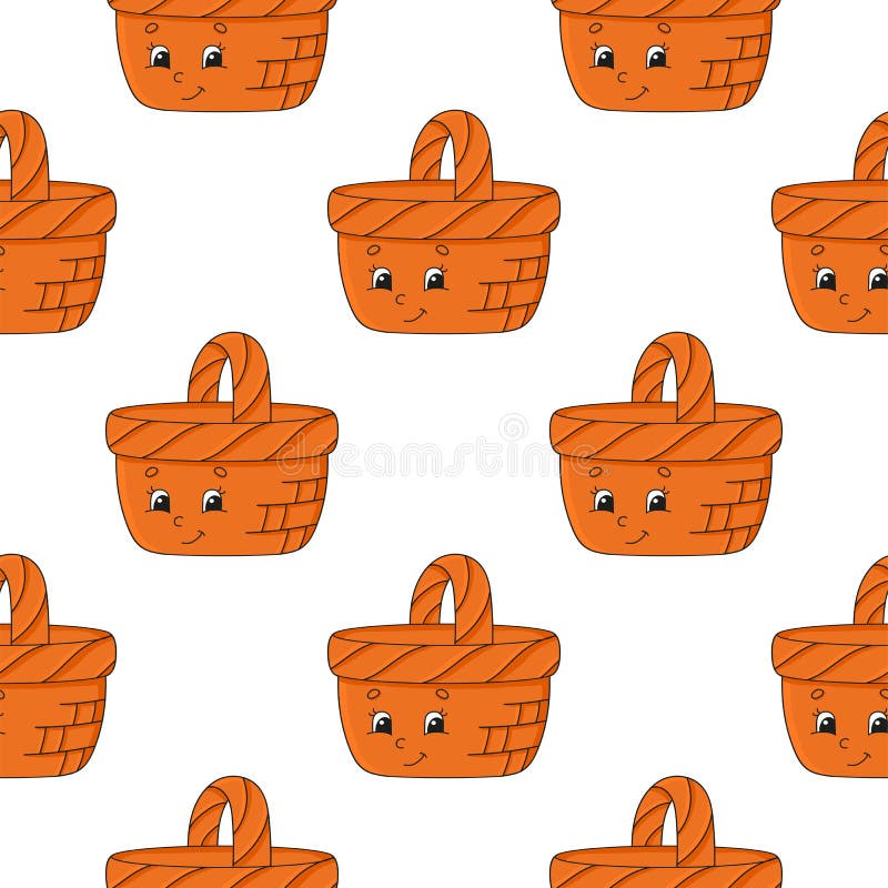 Happy Basket. Colored Seamless Pattern with Cute Cartoon Character ...