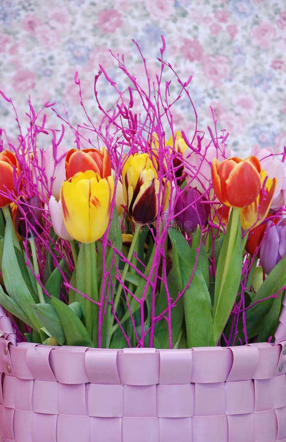 Happy Basket Spring Bouquet Stock Image - Image of party, arrangement ...