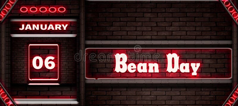 06 January, Bean Day, Neon Text Effect on Bricks Background Stock ...