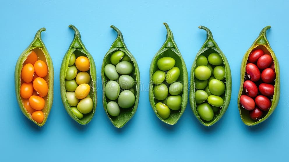 Happy Beans in Pods on Blue Background Stock Photo - Image of vegetable ...