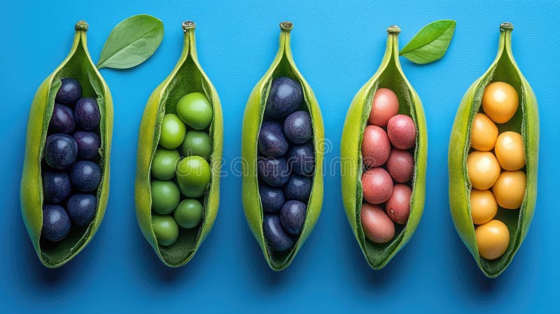 Happy Beans in Pods on Blue Background Stock Image - Image of ...