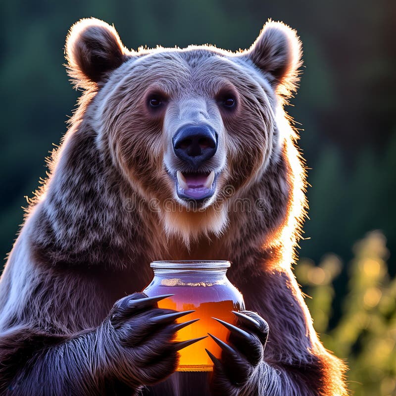 Happy Bear with a Glass of Honey Stock Illustration - Illustration of ...