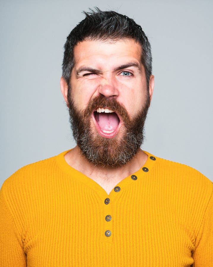 Happy Bearded Man. Human Emotions. Closeup Portrait of Smiling Man ...