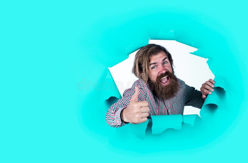 Happy Bearded Man Show Thumb Up Gesture, Success Stock Image - Image of ...