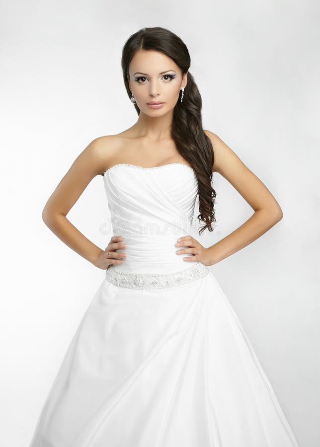 Happy Beautiful Bride White Background Up Cloth Stock Photo - Image of ...